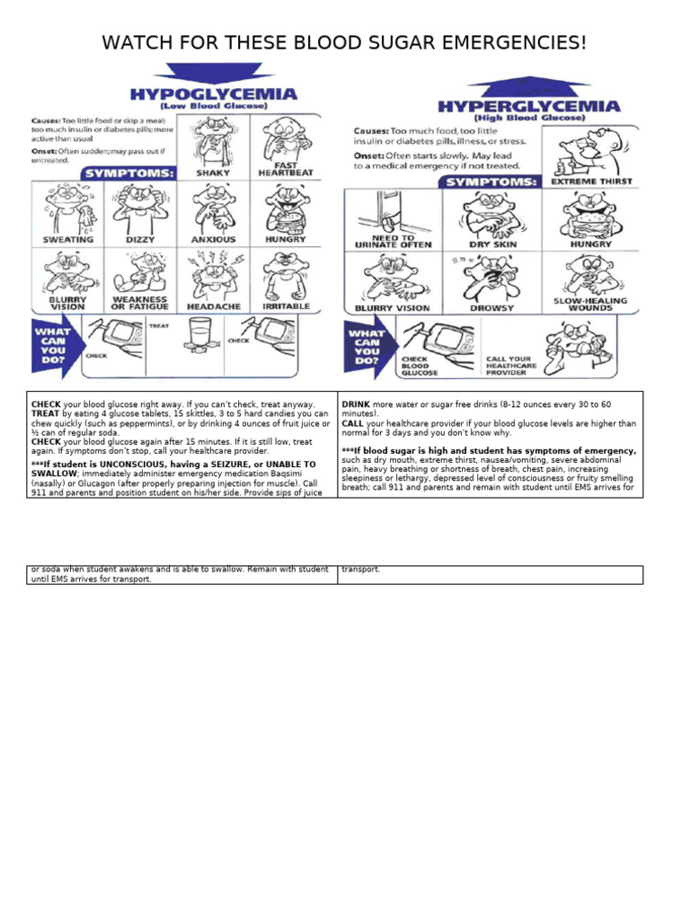 Hypoglycemia & Hyperglycemia Handout Updated | PDF