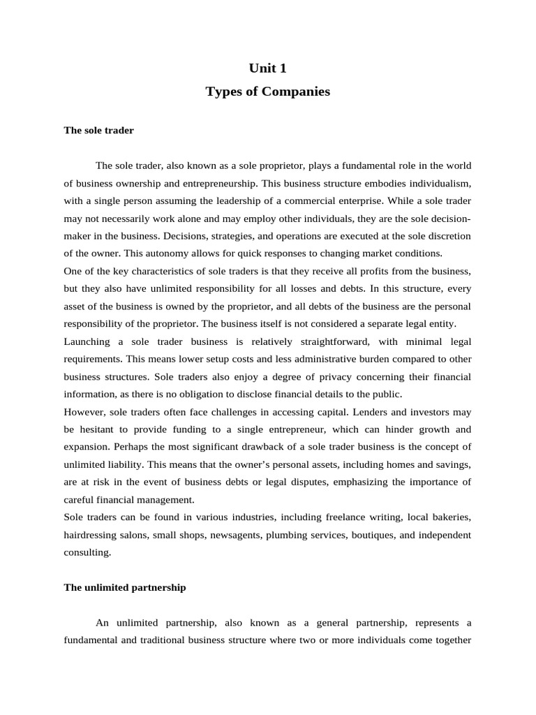 Unit 1. Types of Companies | PDF | Partnership | Limited Partnership