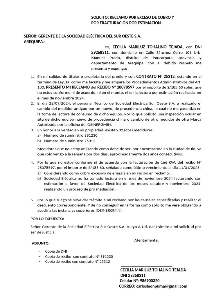 SOLICITO TOHALINO SOLICITUD LUZ | PDF