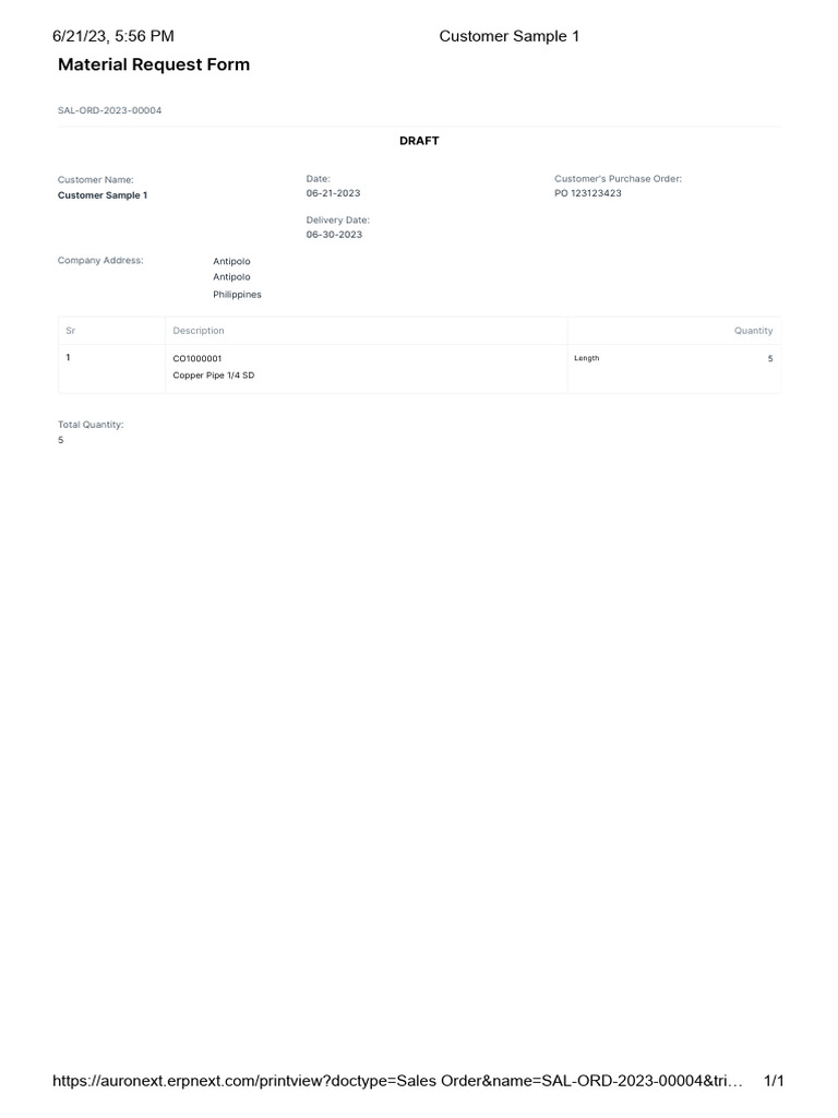 MRF or Sales Order | PDF