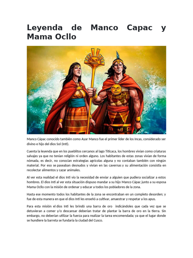 Leyenda de Manco Capac y Mama Ocllo | PDF