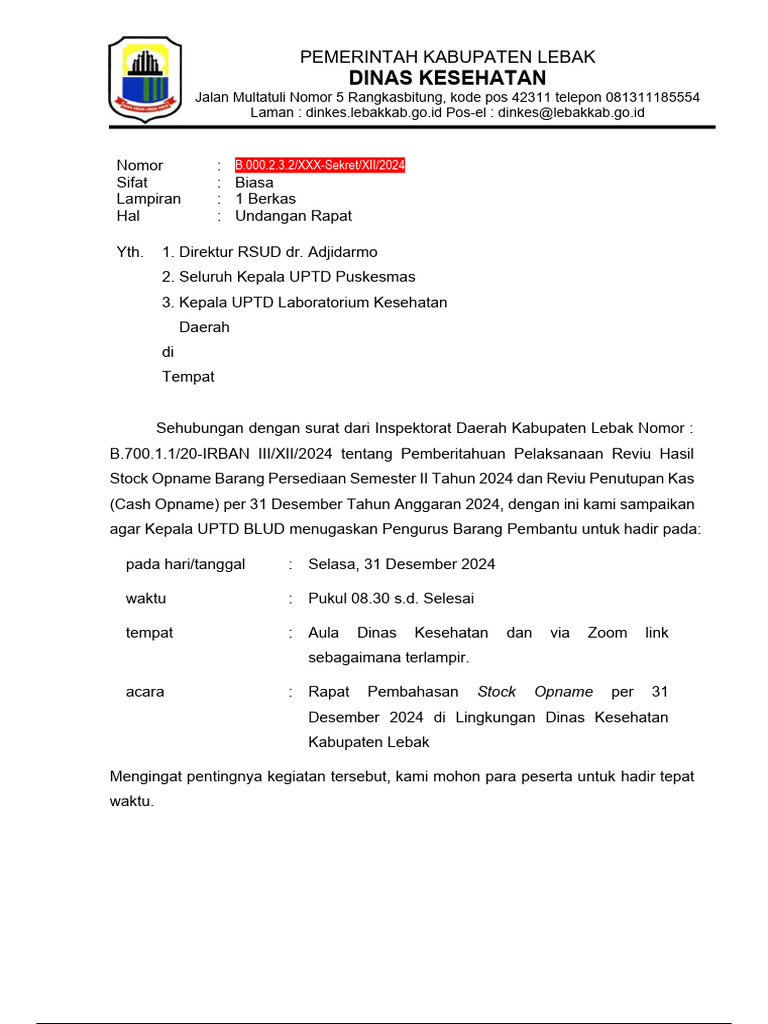 Undangan Rapat Stock Opname Kesehatan | PDF
