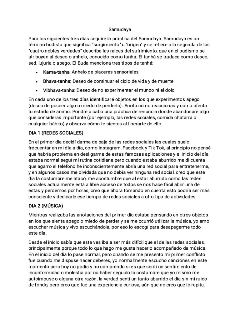 Práctica del Samudaya y Apego | PDF