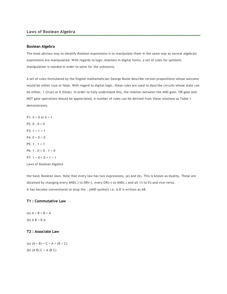 Laws of Boolean Algebra | PDF