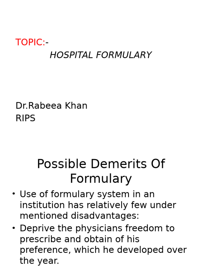 Hospital Formulary Lecture 3 | PDF | Pharmacy | Medical Prescription