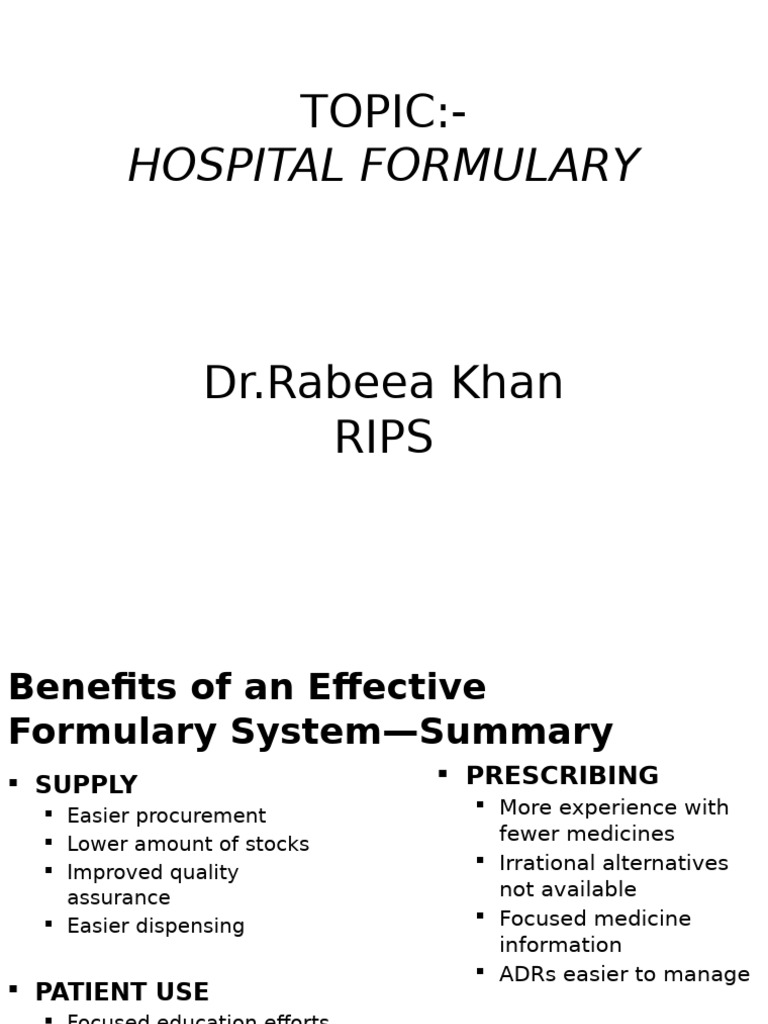 Hospital Formulary Lecture 2 | PDF | Medical Prescription | Clinical ...