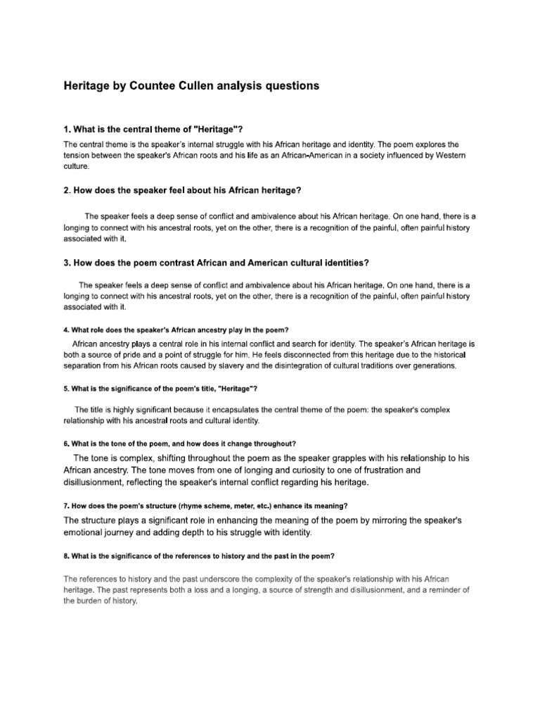 Heritage by Countee Cullen Analysis | PDF