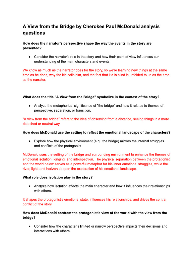 A View From The Bridge by Cherokee Paul Mcdonald Analysis | PDF