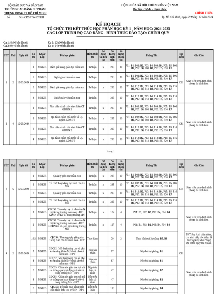 Lá CH Thi HK1 - NH 2024-2025 - ChÃ NH Thá ©C | PDF