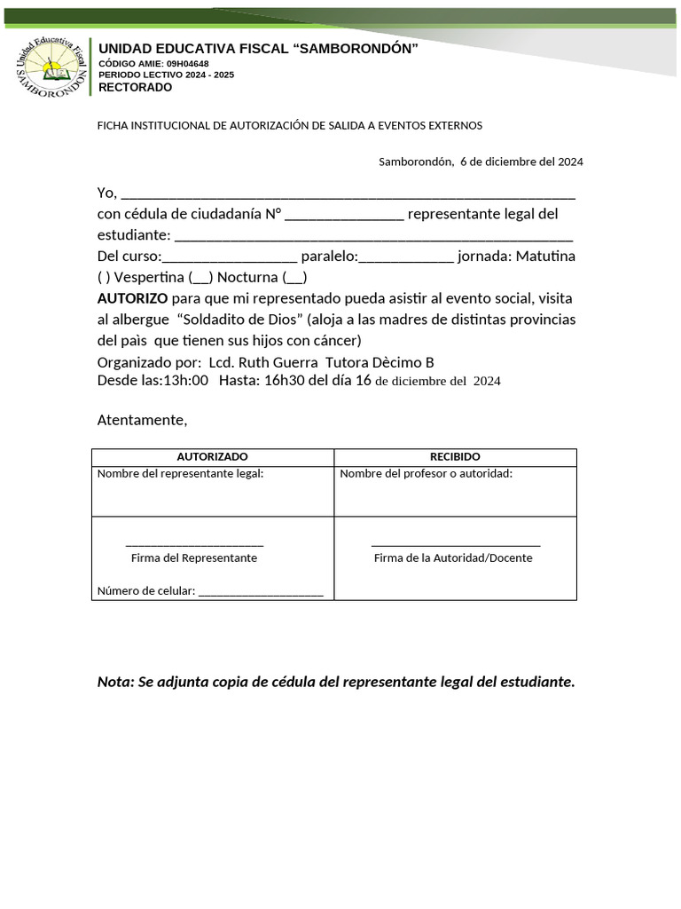 PERMISO SALIDA-2024 | PDF