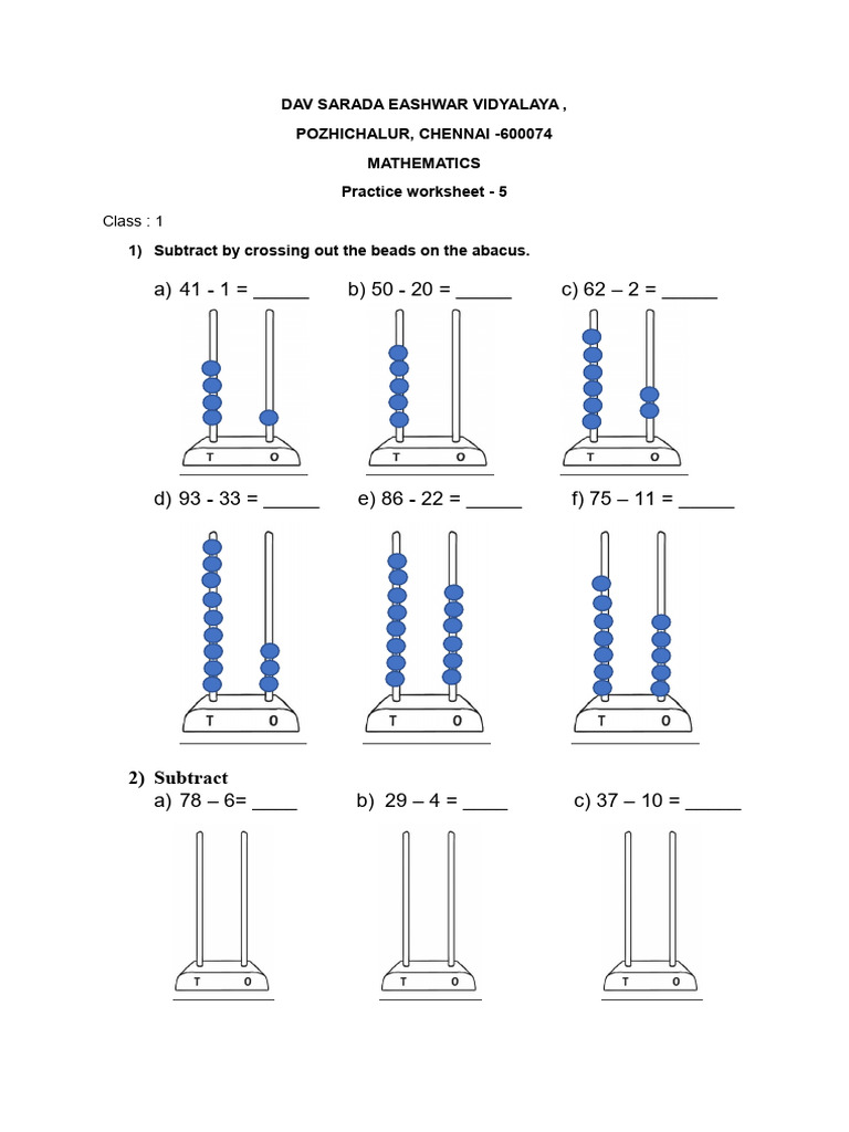 Class 1 - Math -Practice Worksheet 5 (1) | PDF