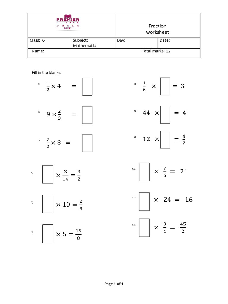 MTH - C6 - HW - Unit-2 - Multiplying Fractions-1 | PDF