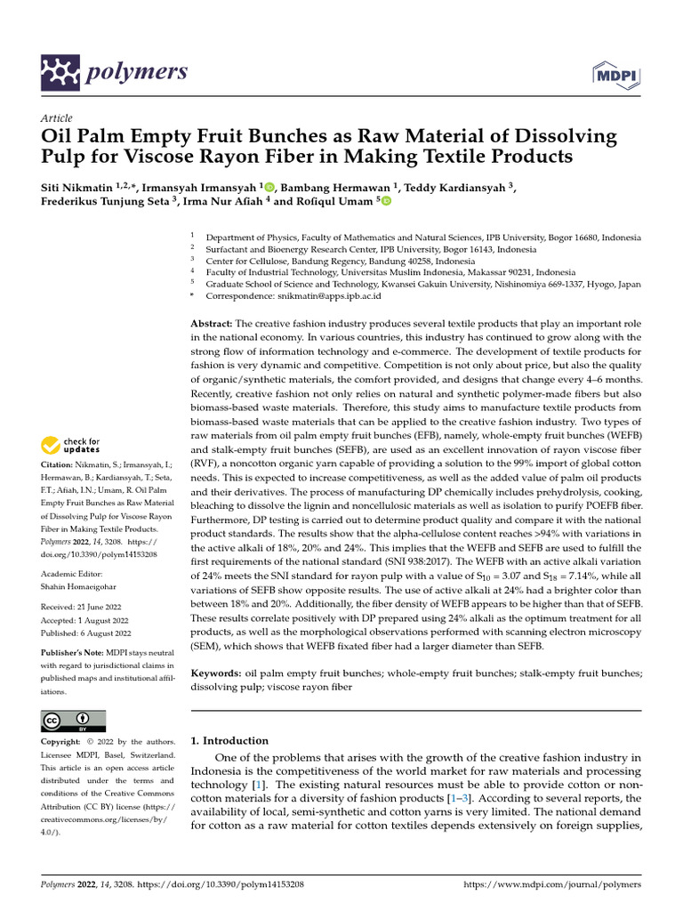 Polymers 14 03208 | PDF | Rayon | Textiles