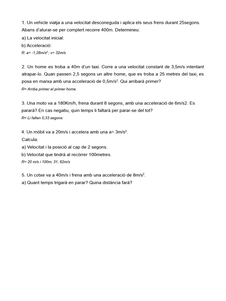 Exercicis MRUA Amb Solucions | PDF