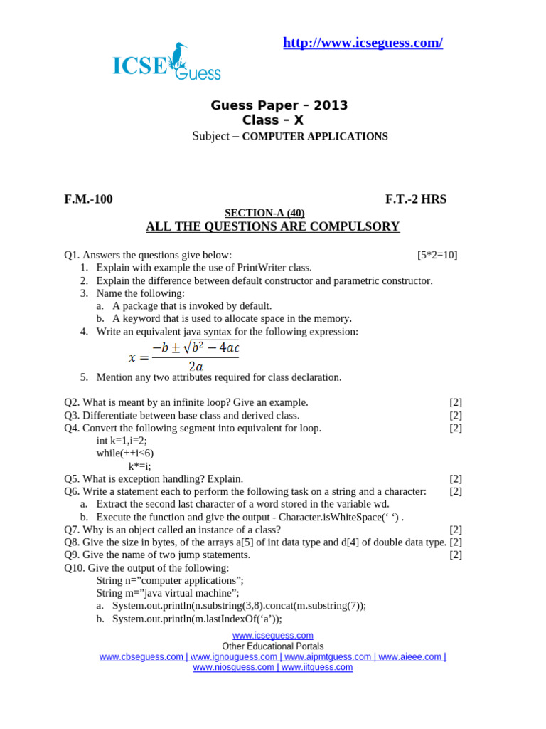 9318class10samplepaper2012 13 | PDF | Parameter (Computer Programming) | Integer (Computer Science)