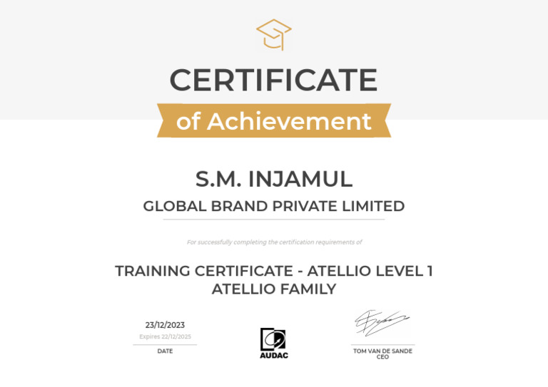 AUDAC Atellio Family Training Certificate - Atellio Level 1 | PDF