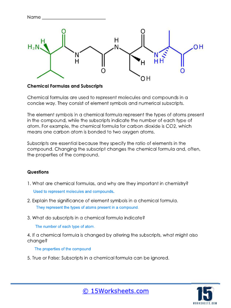 Maria Gray Chemical Formulas and Subscripts | PDF