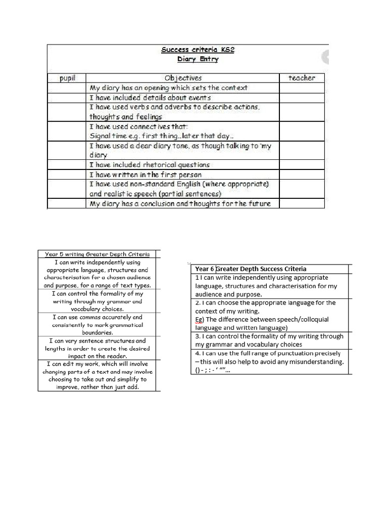 Diary Entry Success Criteria.221649652 | PDF