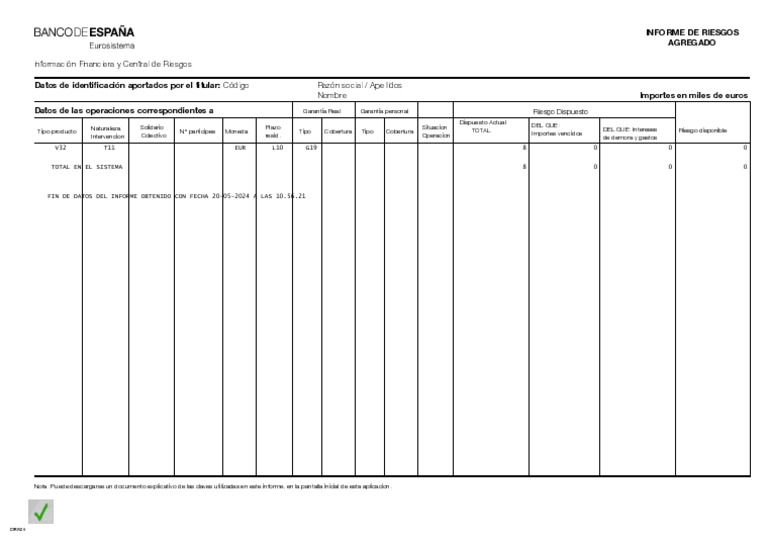 Informe de Riesgos CIRBE V32 G19 | PDF | Economias
