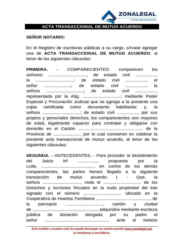 Acta Transaccional de Mutuo Acuerdo | PDF