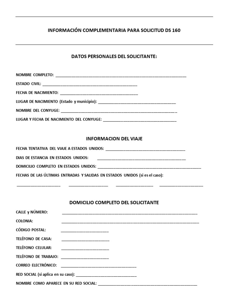INFORMACIÓN COMPLEMENTARIA PARA SOLICITUD DS 160 Actual | PDF | Industrias de servicio