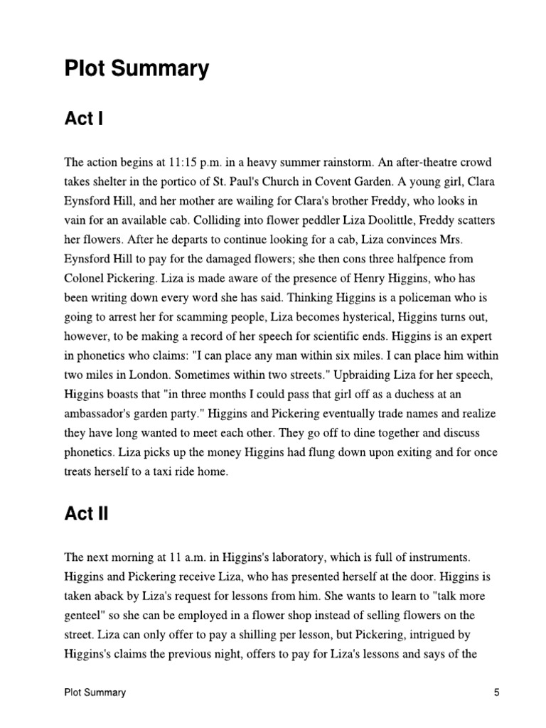 Pygmalion Plot Summary and Characters | PDF