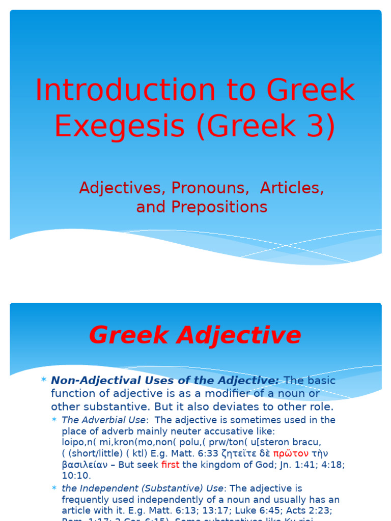 Greek Adjectives and Pronouns Explained | PDF | Adjective | Pronoun