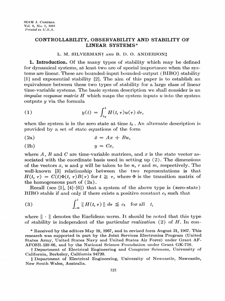 1968silverman - Controllability, Observability and Stability of Linear Systems | PDF | Matrix ...