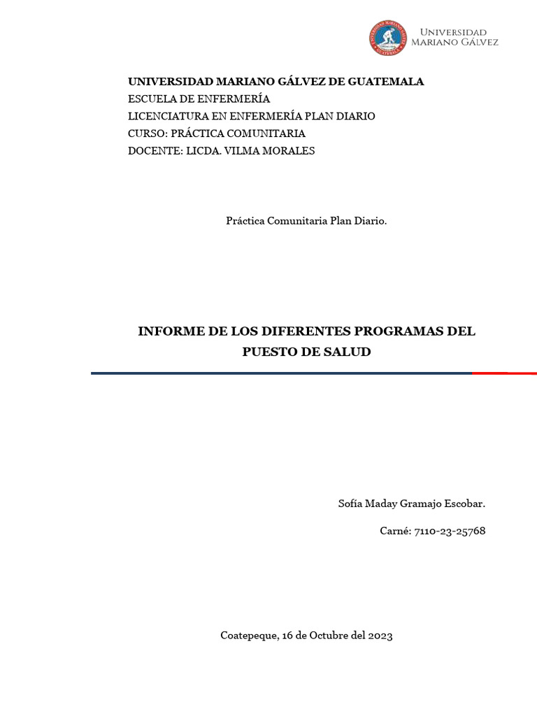 Informe de Programas. Umg | PDF | Vacunas | Tuberculosis