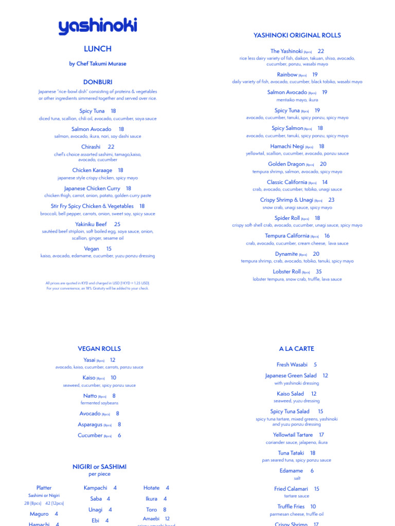 Yashinoki Lunch | PDF | Sushi | Foods