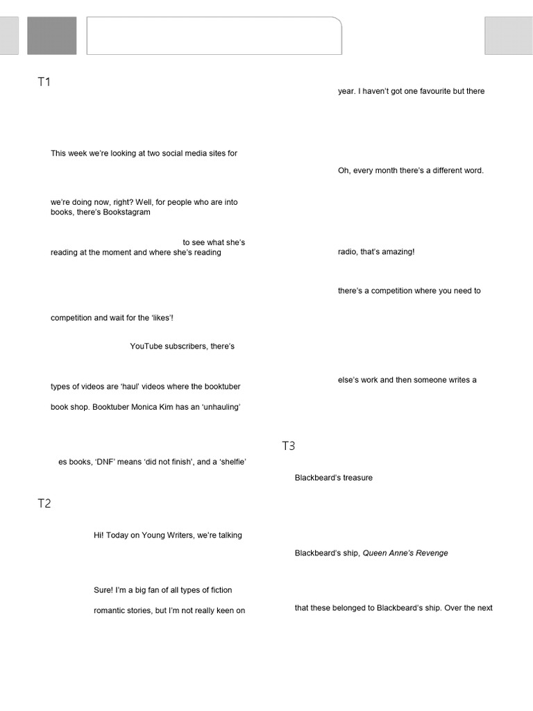 Get Involved! A2+ Workbook Audioscript | PDF | Blackbeard