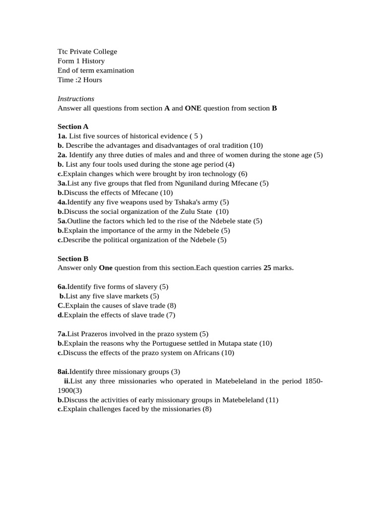 Form 1 History | PDF