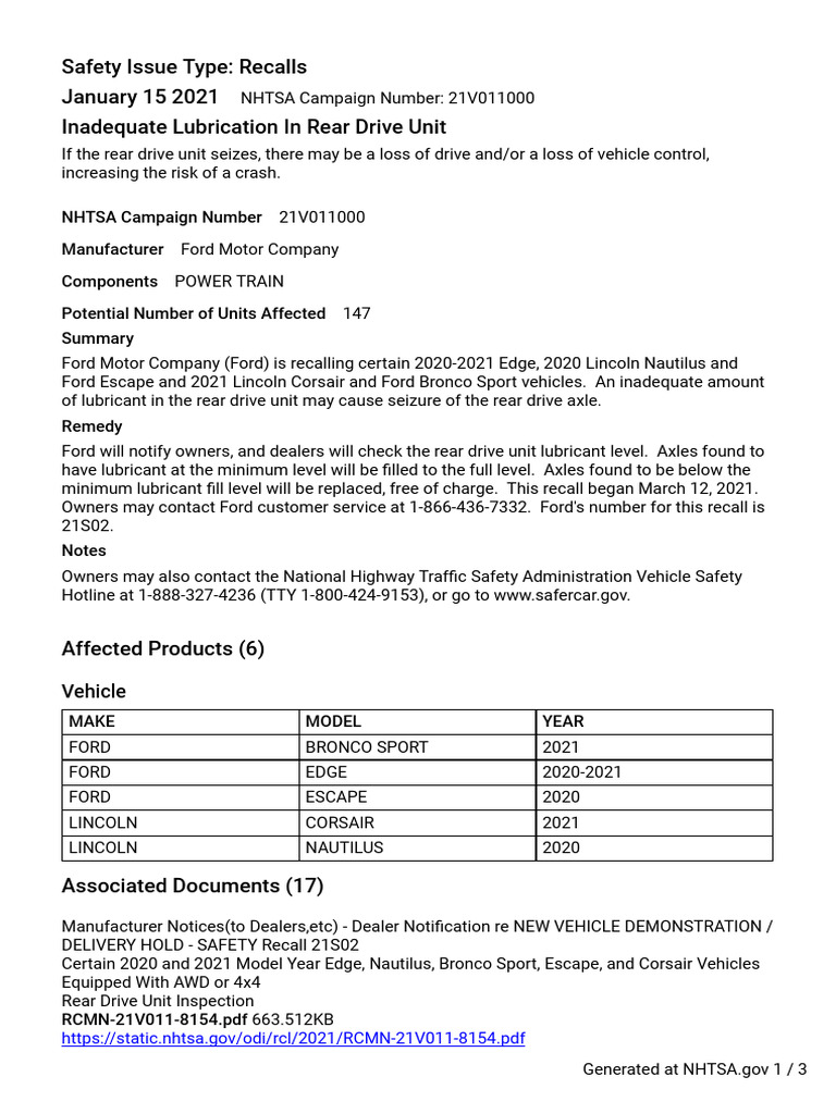 NHTSA_Safety_Issues | PDF | National Highway Traffic Safety ...