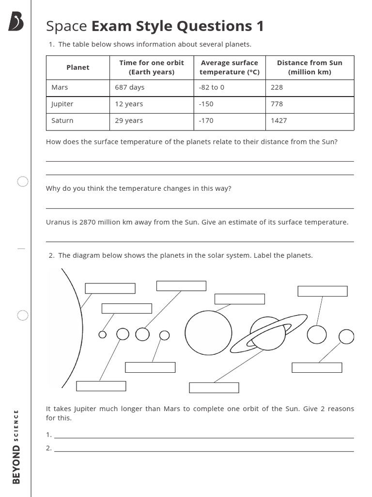 Space Exam Questions for KS3 Science | PDF