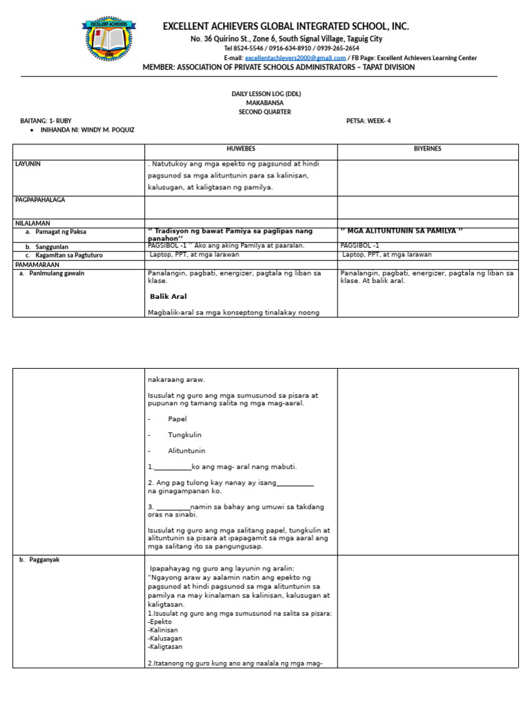 DLL (Makabansa) - 2ND Quarter - Week-4 | PDF