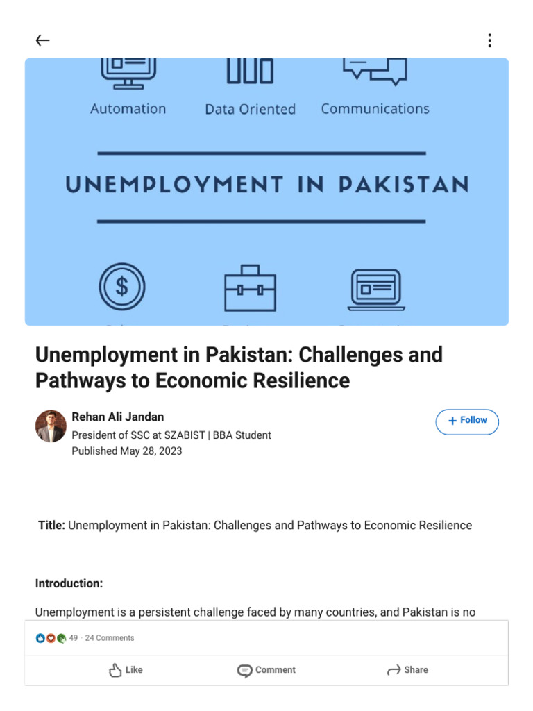 Unemployment in Pakistan - Challenges and Pathways To Economic ...