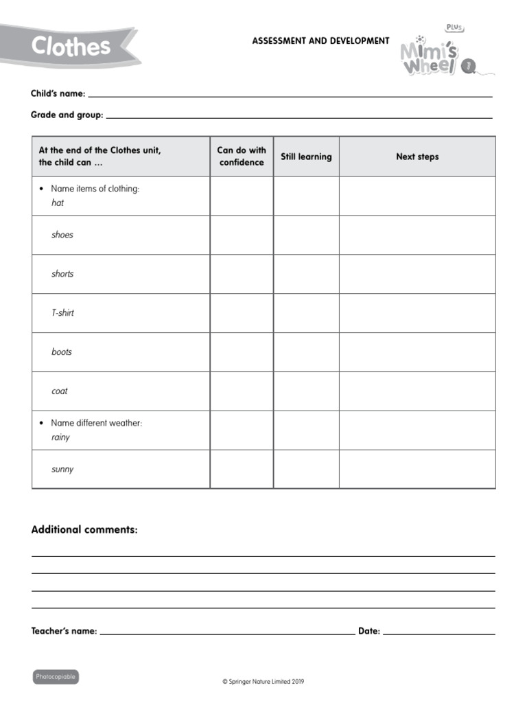 MW1 AssessmentSheet Clothes | PDF