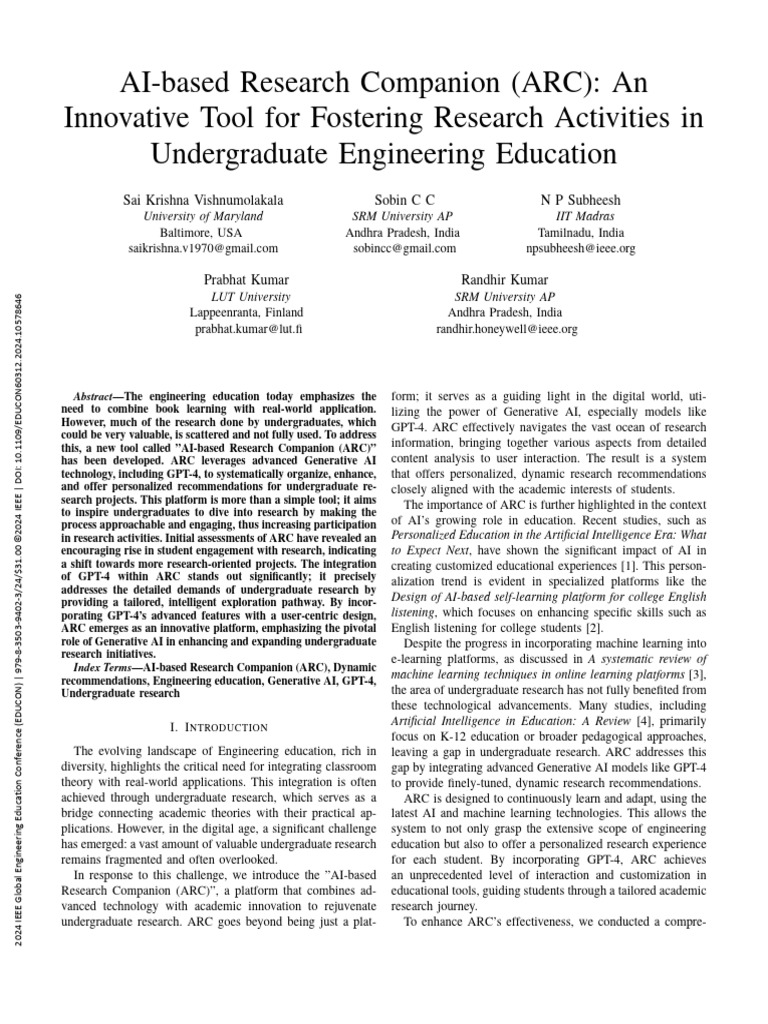 AI-Based Research Companion ARC An Innovative Tool For Fostering ...