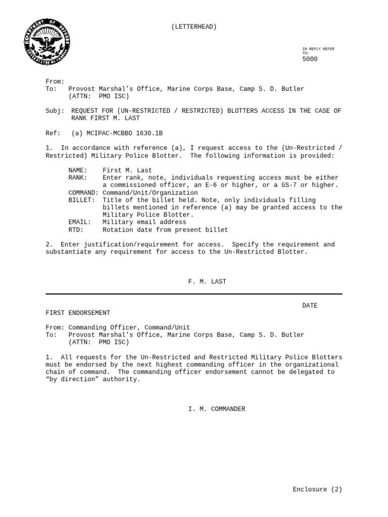 Request For Blotter Access (MCIPAC-MCBBO 1630 - 1B) | PDF | National ...