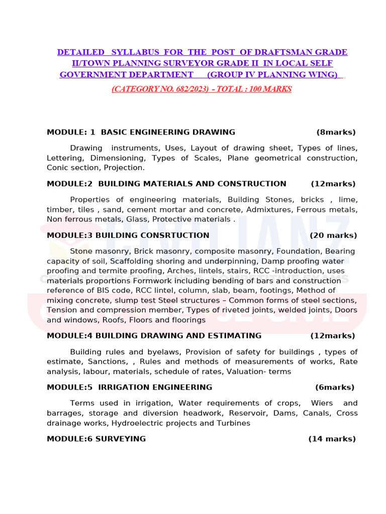 Draftsman Grade II Syllabus 2025 | PDF | Concrete | Building Materials