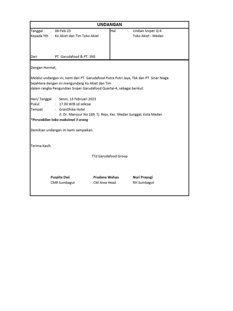 Undangan Akiet Big Bang Q4 | PDF