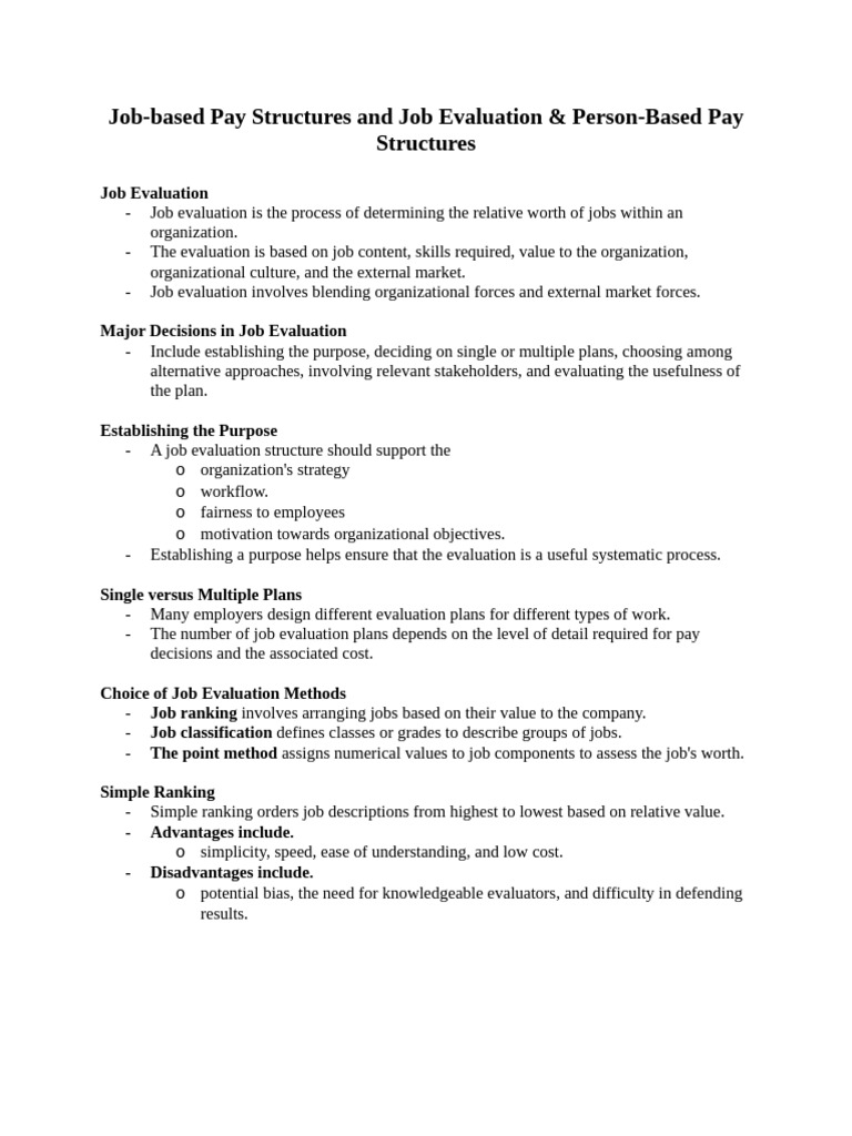 Chapter 4 - Job-Based Pay Structures and Job Evaluation & Person-Based ...