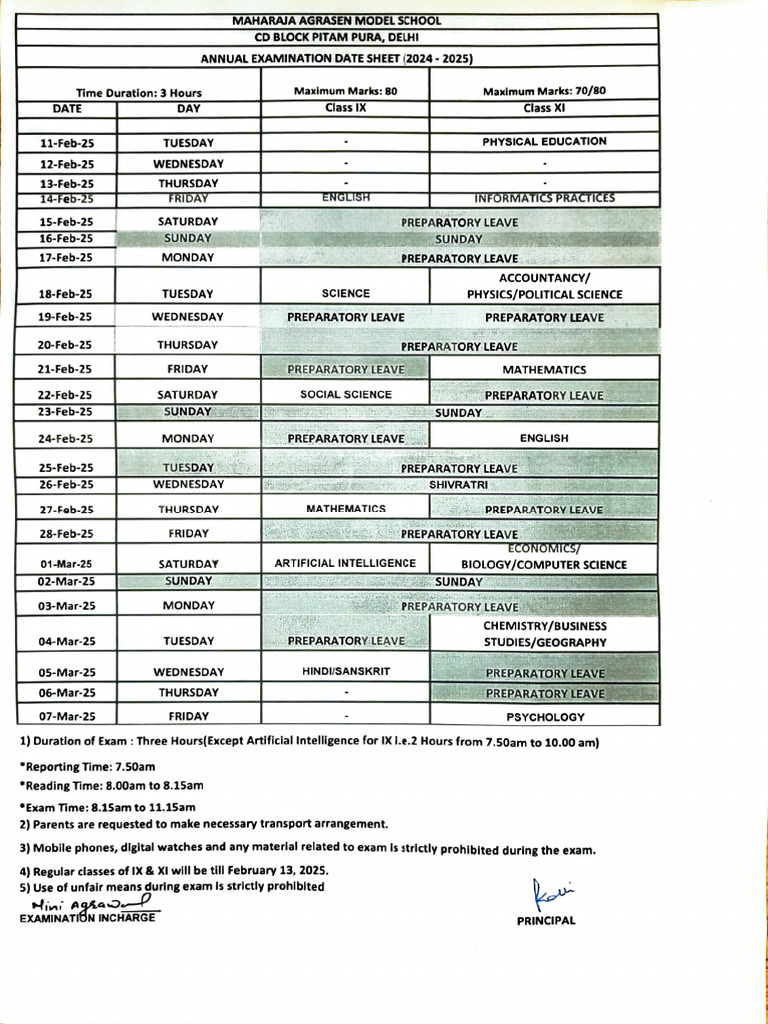 Annual Exam Date Sheet Ix & Xi | PDF | Science