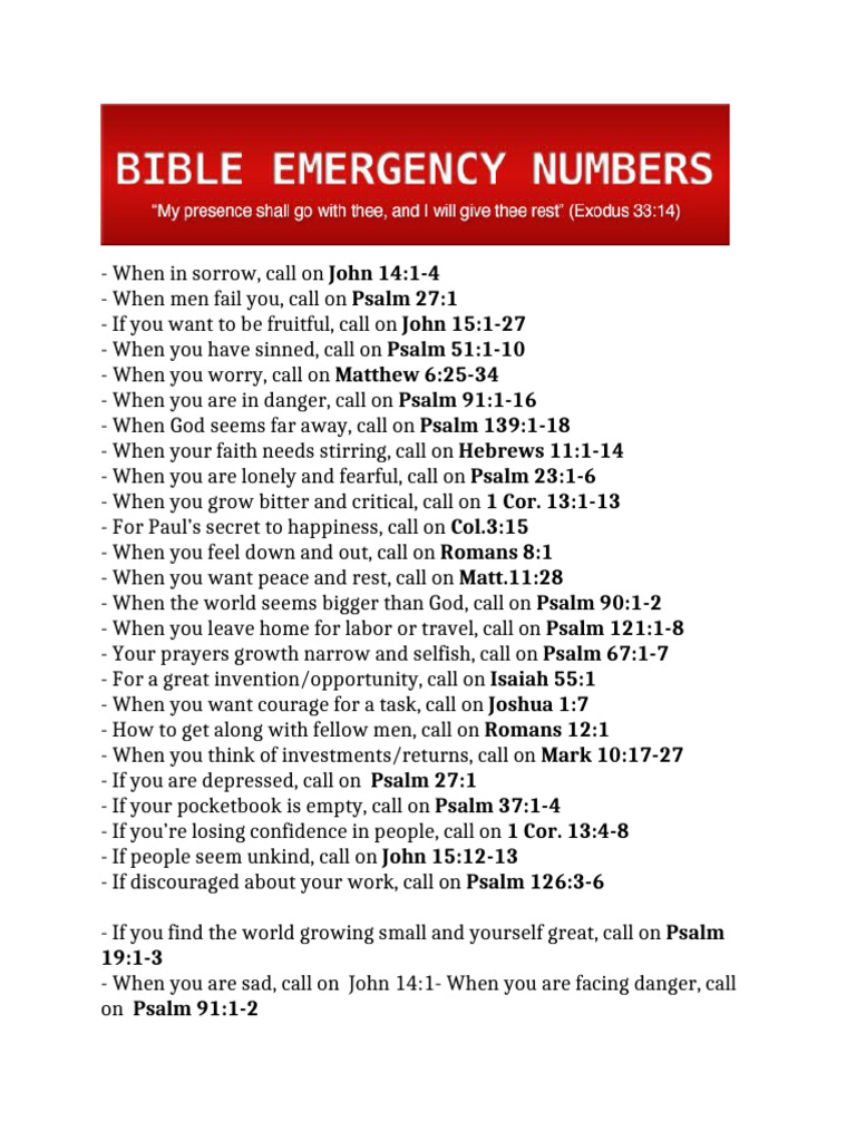 Bible Emergency Numbers | PDF | Psalms | Religious Belief And Doctrine