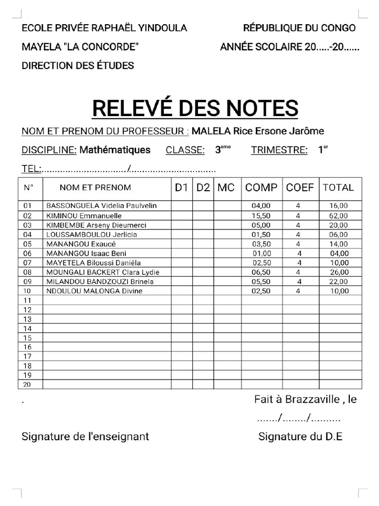 Relevé Des Notes 3eme | PDF