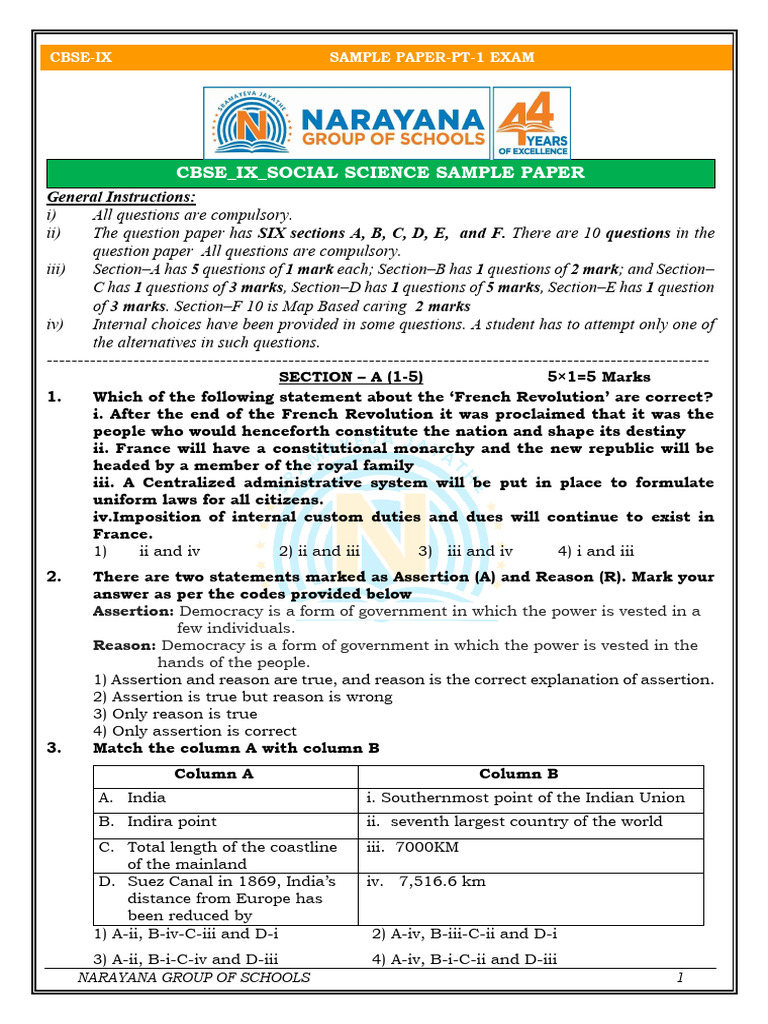 Social Studies_cbse Ix Social Studies Pt1 Sample Qps__assignment | PDF ...