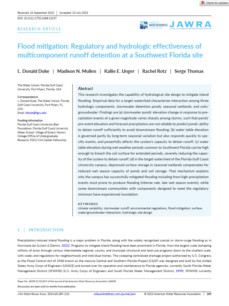 J American Water Resour Assoc - 2023 - Duke - Flood Mitigation ...