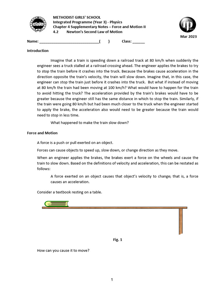 4-2 Newton's Second Law of Motion | PDF | Force | Acceleration