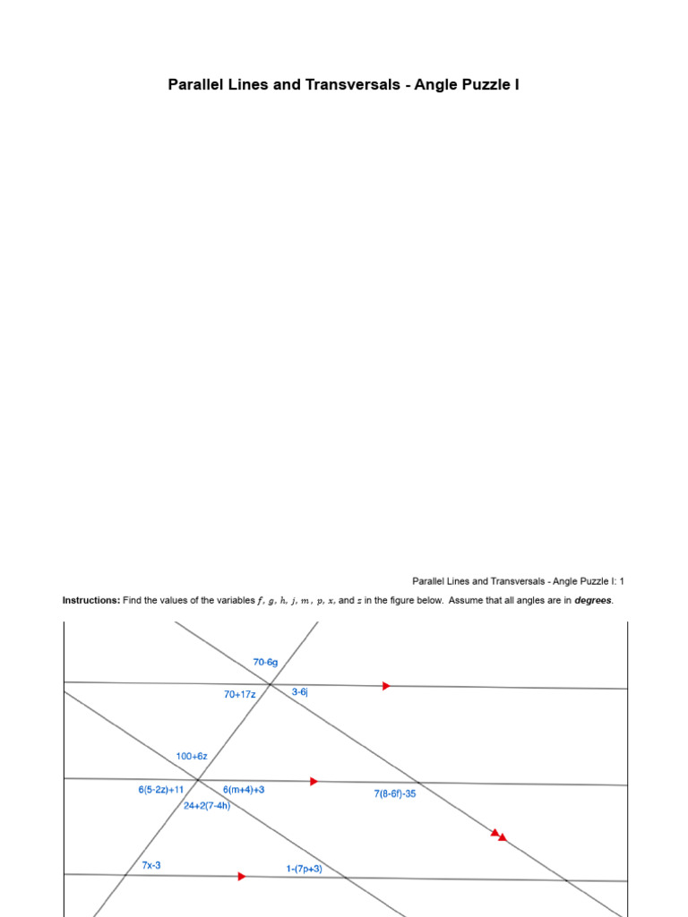 Parallel Lines and Transversals - Angle Puzzle I | PDF | Mathematical ...