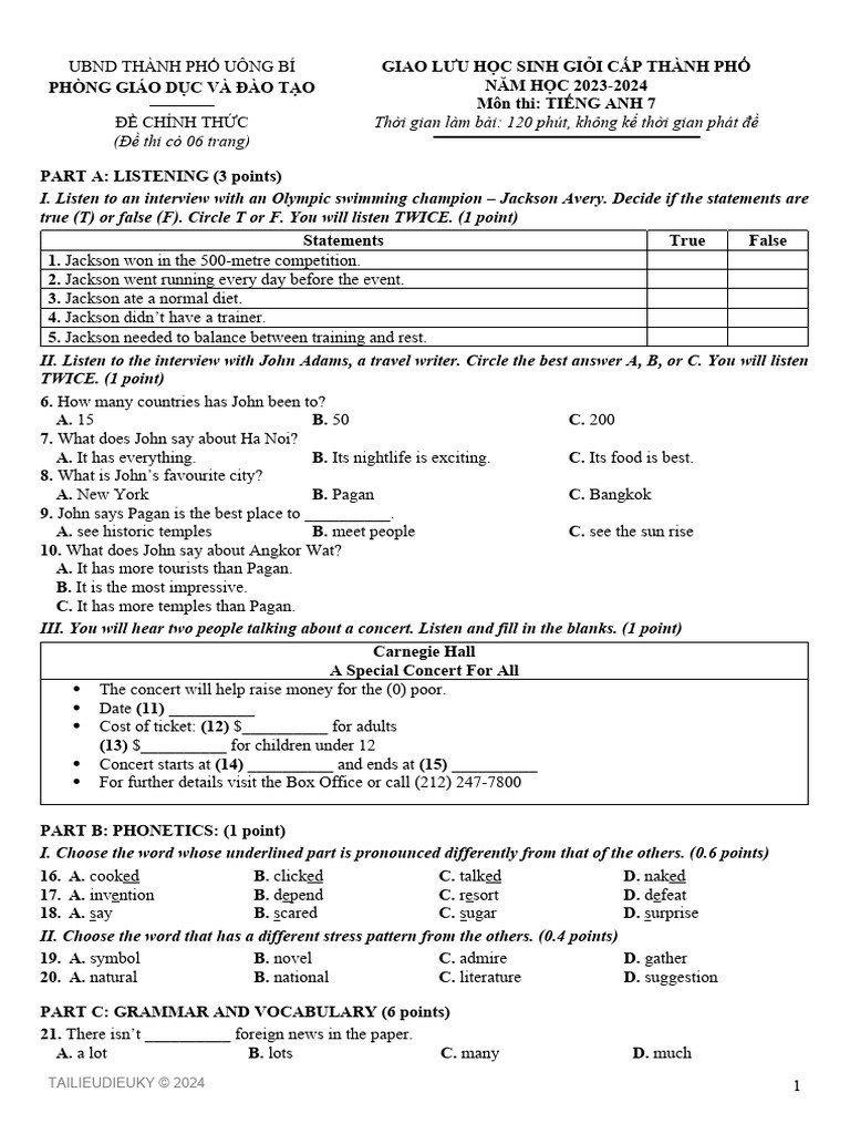 De-thi-HSG-Tieng-Anh-7-2023-2024 | PDF